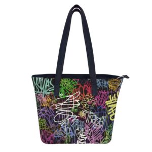 graffiti spirit women's tote bag pu leather shoulder bag handbags purse for work shopping travel