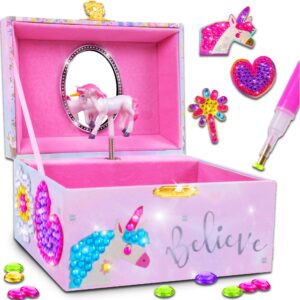 hapinest gem diamond painting unicorn jewelry music box arts and crafts kit for girls gifts ages 5 6 7 8 9 10 years old