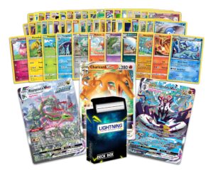 lightning card collection vmax/vstar bundle |collectible trading card deck box bundle with 50 pokemon cards that includes a vmax or vstar card