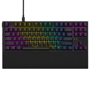 nzxt usb function tkl – tenkeyless gaming keyboard – gateron red mechanical switches: linear, fast, and quiet – hot-swappable – rgb backlit – aluminum top plate – wrist rest – black