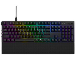 nzxt function full-size usb gaming keyboard – gateron red mechanical switches: linear, fast, and quiet – hot-swappable – rgb backlit – aluminum top plate – sound dampening foam – wrist rest – black