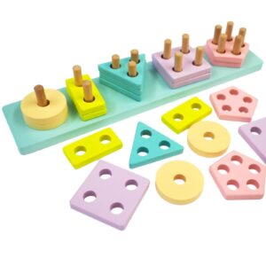 .a toddler toys | wooden sorting & stacking preschool montessori toys, learn shapes & colors, puzzle, building blocks for toddlers 1-3 | great birthday gifts for boys & girls