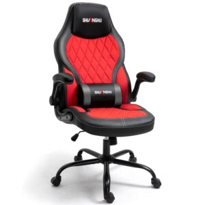 shuanghu gaming chair ergonomic recliner office computer chair high back gaming chair with adjustable headrest and swivel armrests and lumbar support for men women adults gamer (red)