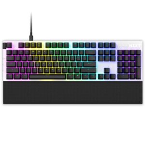 nzxt function full-size wired gaming keyboard – gateron red mechanical switches - linear, fast, and quiet – hot-swappable – rgb backlit – aluminum top plate – sound dampening foam – wrist rest – white