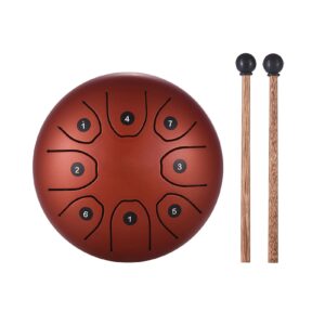 btuty 5.5 inch mini 8-tone steel tongue drum c key percussion instrument hand pan drum with drum mallets carry bag