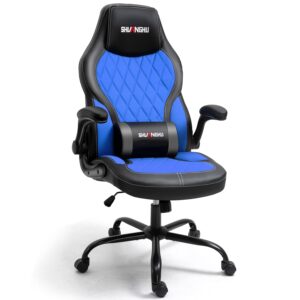 shuanghu computer gaming chair ergonomic recliner office chair high back gaming chair with adjustable headrest and swivel armrests and lumbar support for men women adults gamer (blue)