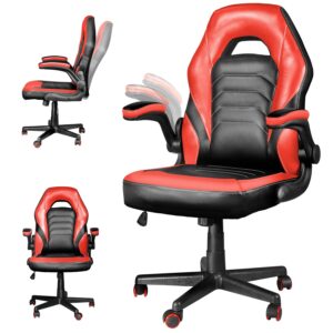 muzii office desk chairs, computer gaming chairs, desk chair with padded armrests and flip-up armrests video game chairs for teens, red