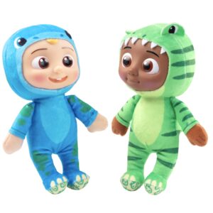 cocomelon 8-inch jj & cody dinosaur 2-pack plush - officially licensed - quality soft stuffed animal doll - toy for toddlers & preschoolers - gift for kids, boys & girls - set of 2