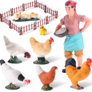 18 pcs farm cute animal figurines easter toy set 7 pcs simulated chicken figurines realistic plastic farmer feeder 10 pcs mini fence toys preschool toy figure play set for collection educational props