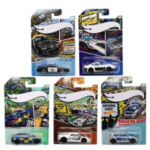 hot wheels 2020 police pursuit comic missing logo art variant complete set of 5 diecast vehicles