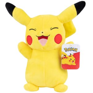 pokémon 12" large happy pikachu plush - officially licensed - generation one figure - authentic soft stuffed animal toy - valentine's day & easter basket stuffer gift for kids, boys, girls - 2+