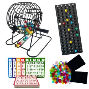 seetooogames deluxe bingo game set - 8 inch metal cage, 50 paper cards, 600 colorful clear chips, bingo balls and plastic master board, great for adults large groups, familiy games nights parties