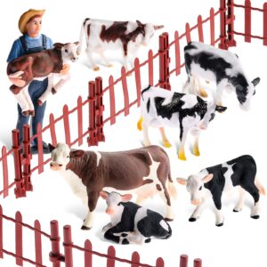 zomiboo 17 pieces corral fence toy cow farm figures barn animals keepers plastic animals figures realistic toy animal fence barn sets with animals for preschool educational christmas decorations