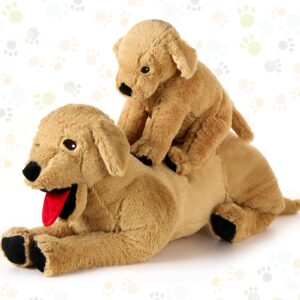 2 pcs dog stuffed animals plush, soft cuddly golden retriever plush toys large stuffed dog toy stuffed animals puppy dog toys for birthday party, mother's day,27.6 inch and 13.8 inch(composite style)