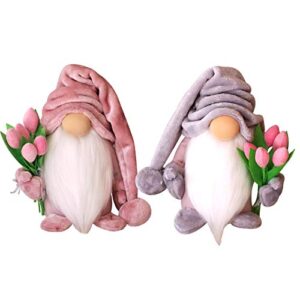 ifotime mr & mrs gnomes plush, handmade long hat gnome swedish scandinavian tomte sweet gift for table shelf home decorations for valentine easter gifts indoor spring decor (2pcs, pink + gray)