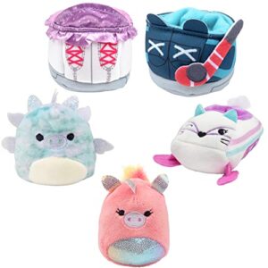 squishmallows squishville mini 2" plush 5pc value playset - amazon exclusive - hockey ice skate set w/ 2 pets & 3 soft accessories & vehicle - official kellytoy - gift for kids