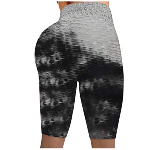 women high waist ruched yoga shorts butt lifting tummy control workout shorts textured scrunch booty tights hot pants black