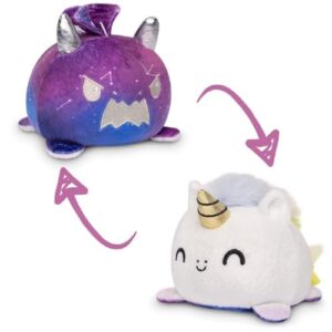 teeturtle - the original reversible dragon + unicorn plushie - galactic + white - cute sensory fidget stuffed animals that show your mood