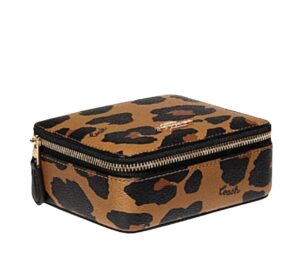 leopard print zipper jewelry box with gold hardware