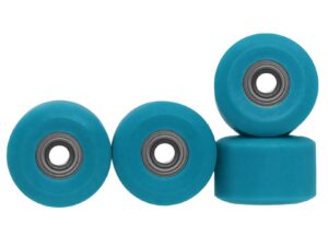 teak tuning apex all terrain polymer (atp) fingerboard wheels - new street shape, 65d - 7.7mm diameter - abec-9 stealth bearings - made in the usa - sea voyage colorway