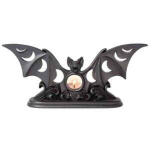 alchemy lunaeca tea light holder gothic decorative home accessory, bat shaped tealight candle holder for home office garden