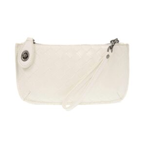 joy susan faux wide woven mini crossbody wristlet clutch - white