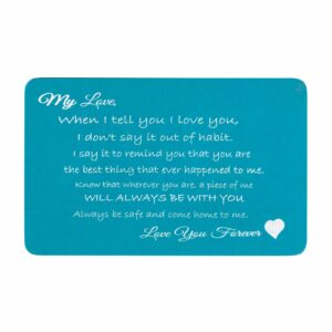 personalized text engraving wallet insert card (turquoise blue)