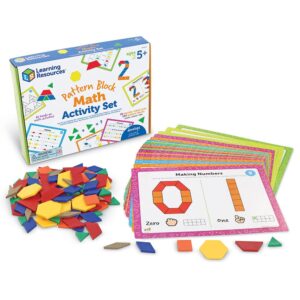 learning resources pattern block math activity set, math games for kids, educational games, preschool math, montessori, 144 pieces, age 5+