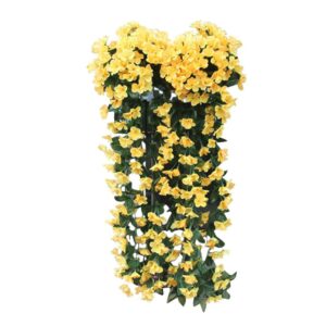 artificial hanging flowers, artificial silk violet flower wisteria garland fake hanging flower for home room garden wedding indoor outdoor decoration (yellow)