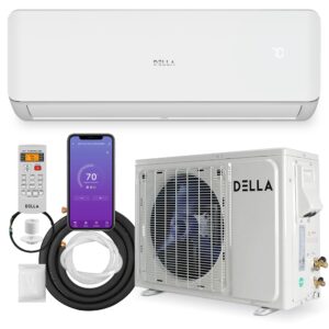 della 12000 btu wifi enabled mini split air conditioner & heater ductless inverter system, 17 seer 110-120v energy efficient unit w/ 1 ton heat pump, cools up to 550 sq. ft. (fz series)