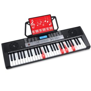 best choice products 54-key electronic keyboard piano portable beginner electric keyboard complete set w/lcd screen, power adapter, teaching modes, music sheet stand, built in speakers