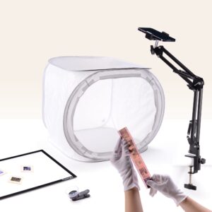 all-in-one scanning bundle for slides & negatives with photo tent, light pad, phone mount, macro lens, & cotton gloves