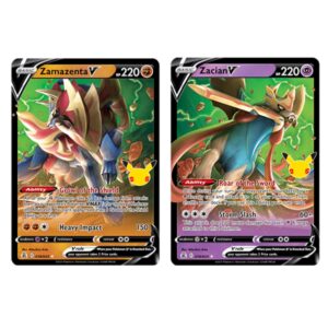 pokémon 25th anniversary celebrations zacian v + zamazenta v + 2 surprise cards!