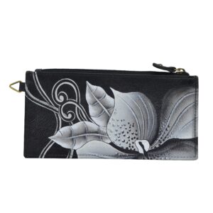 anna by anuschka women's hand painted genuine leather organizer wallet - midnight floral black