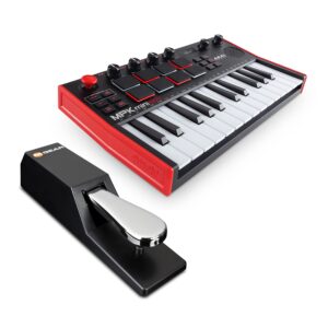 akai professional mpk mini play mk3 and m-audio sp-2 - midi controller bundle - 25-key usb midi keyboard controller with beat pads, sustain pedal and software suite