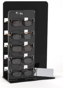 displays2go acrylic eyeglasses frame display stand, 5 frame capacity, includes mirror - clear and black (smaewdsm)