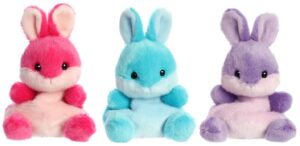 aurora world palm pals springtime 3 piece plush bunny bundle - pixie pink, hoppy teal and poppy purple