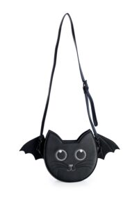 lost queen women's wendigo shoulder bag cute black cat bat crossbody purse