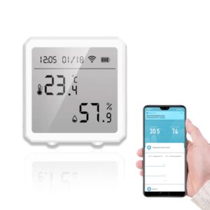 smart wifi temperature and humidity sensor indoor hygrometer thermometer with lcd display support alexa google assistant