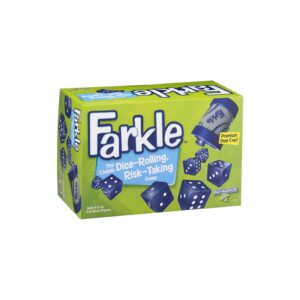 playmonster farkle classic dice game – premium kids games, dice games, family games, travel games, adult games, board games, dice cup, dice set, farkle score sheets included, ages 8+