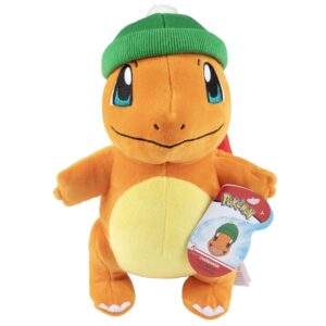 pokémon 8" charmander plush with winter hat accessory - officially licensed - generation 1 starter - stuffed animal toy figure - gift kids, boys, girls - 2+