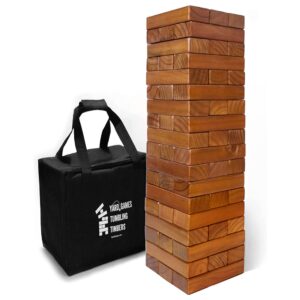 yard games large tumbling timbers wood stacking party tailgate backyard game indoor outdoor with carrying case for kids adults, 24 inch, stained