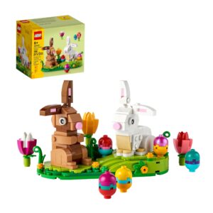 lego easter rabbits display 40523 building toy set, includes colorful easter eggs and tulips, easter decorations