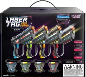 rechargeable laser tag for kids, teens & adults - blasters & vest sensors - fun ideas age 8+ year old toys - 4 set - lazer teen boy games - boys & girls outdoor teenage group activities