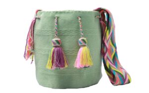 mint green wayuu mochila bag - large crochet crossbody purse