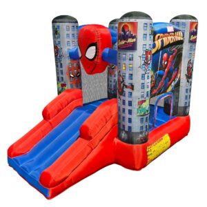 funormous marvel spider-man bounce house with slide, kids inflatable spiderman bouncy castle indoor outdoor plus heavy duty air blower