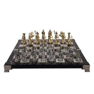 chess set (8, 10, 12, 13 inch) - greek mythology, british, roman metal pieces, marble look wooden chess board… (no2 roman)