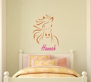 horse wall decal for girls room, personalized name vinyl sticker, peel and stick removable decal, custom horse western teen bedroom decor, pony with name (22 x 31 inches)