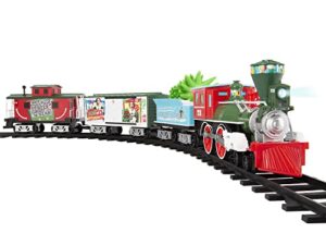 lionel battery-operated elf toy train set with locomotive, train cars, track & remote with authentic train sounds, & lights for kids 4+