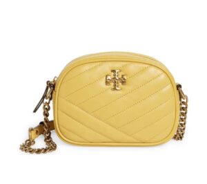 tory burch women's kira golden sunset yellow leather camera handbag crossbody